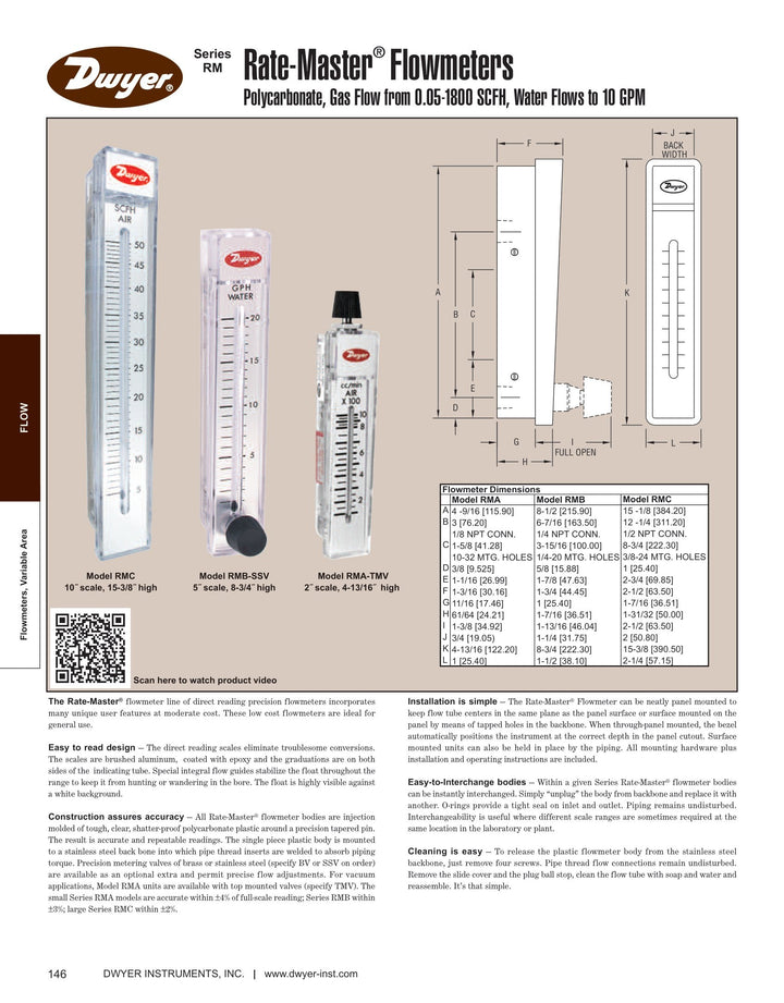 Dwyer Series RM Rate-Master Polycarbonate Flowmeter RMA-11-SSV – Signal2U